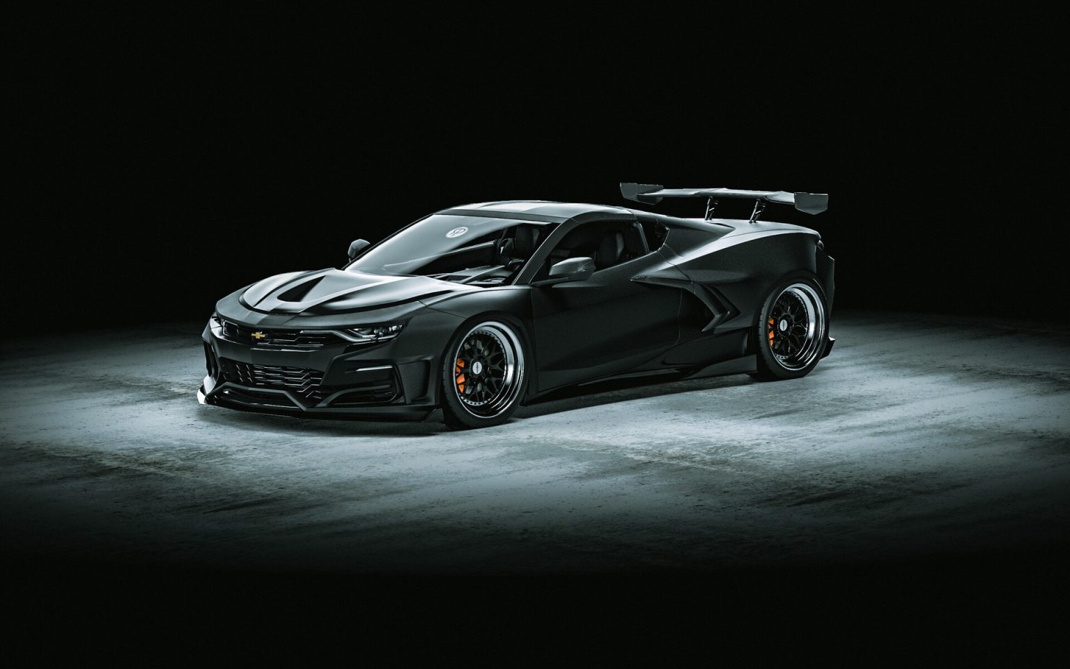 Mid-Engined Chevy Camaro Looks Sinister in C8 Corvette-Based Rendering