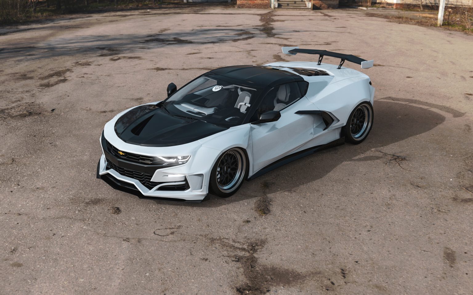 Mid-Engined Chevy Camaro Looks Sinister in C8 Corvette-Based Rendering
