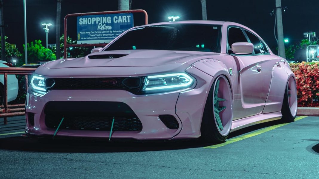 Shirokai Dodge Charger "Pink Flamingo" Flexes Widebody on Tiffany Blue Wheels