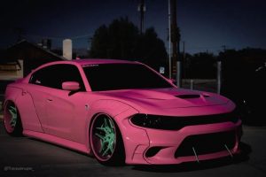 Shirokai Dodge Charger "Pink Flamingo" Flexes Widebody on Tiffany Blue Wheels