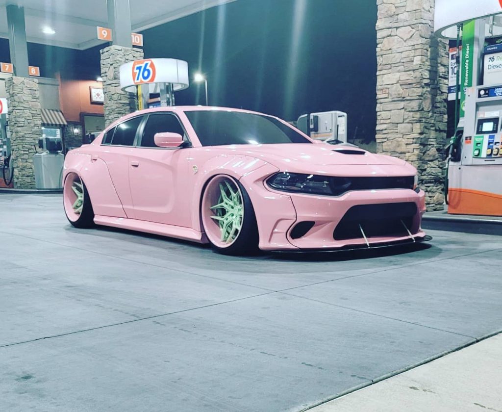 Shirokai Dodge Charger "Pink Flamingo" Flexes Widebody on Tiffany Blue Wheels
