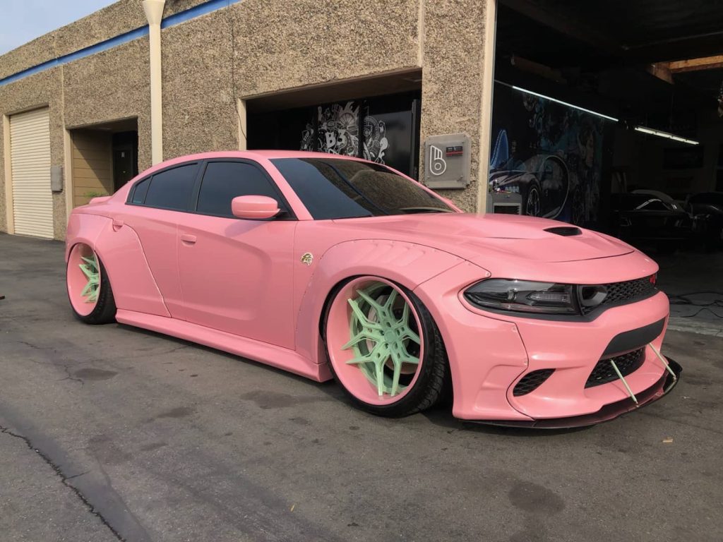 Shirokai Dodge Charger "Pink Flamingo" Flexes Widebody on Tiffany Blue Wheels