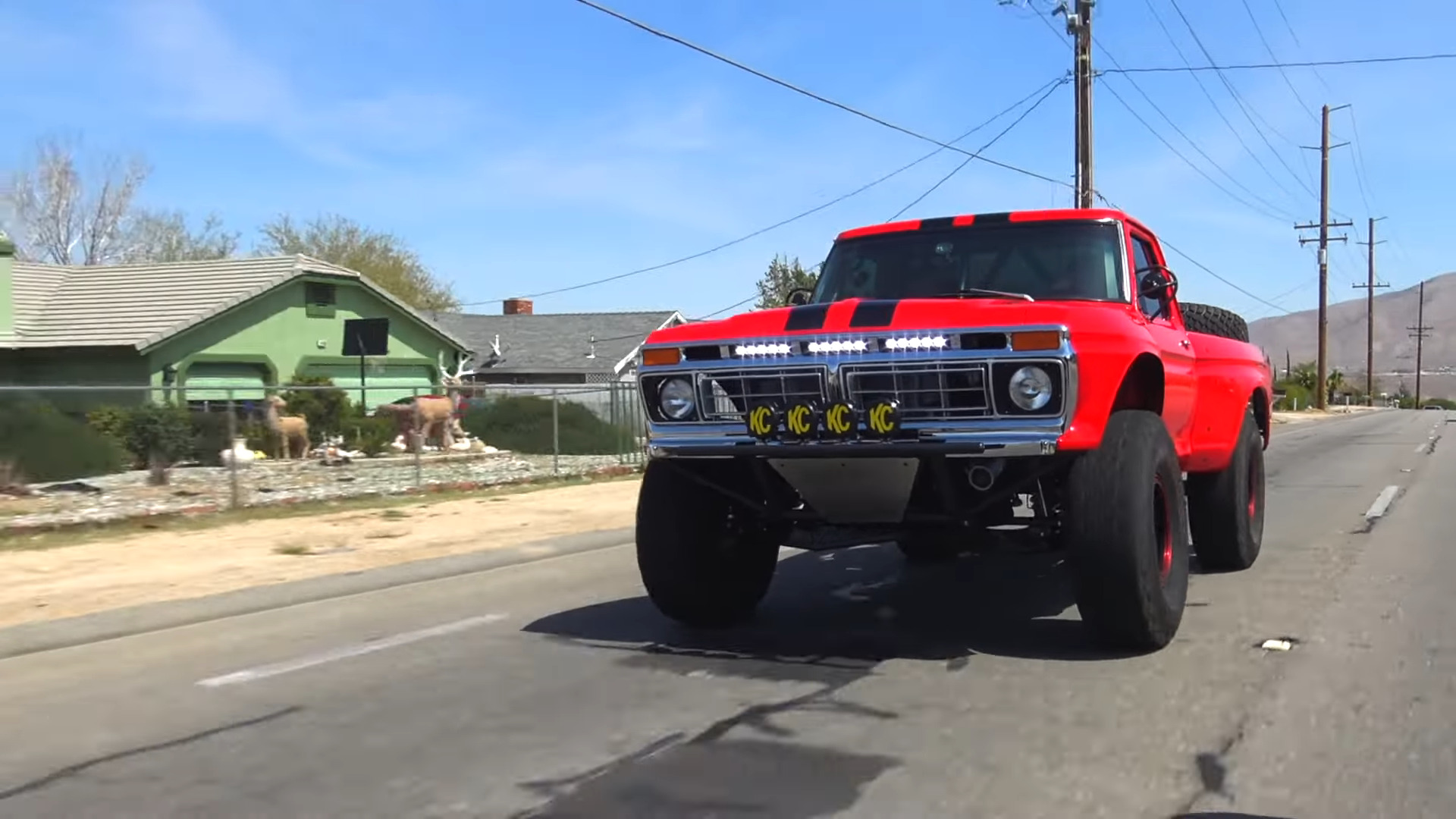 Red 1977 Ford F100 Pre-Runner by RJ Fab Goes Airborn Using 427 Power