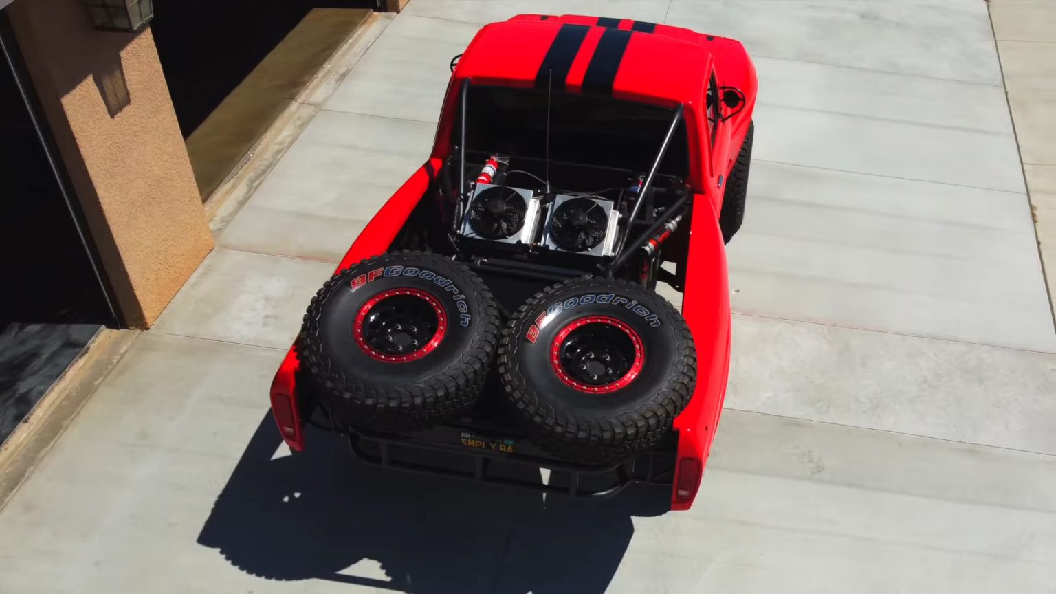 Red 1977 Ford F100 Pre-Runner by RJ Fab Goes Airborn Using 427 Power