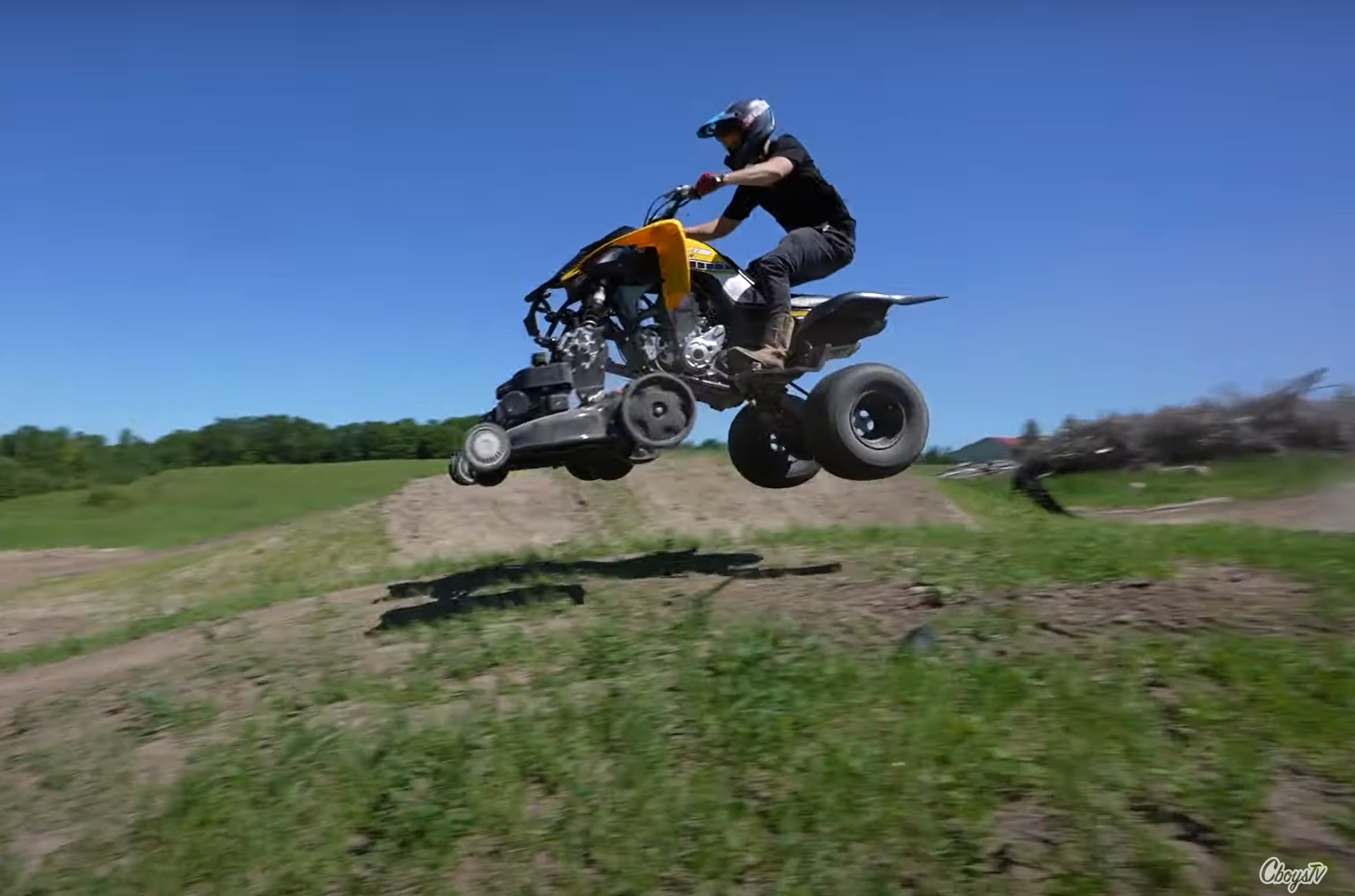 The Lawn Mower Quad Is YouTube's Latest Invention, Dirt Ramp Jumping ...