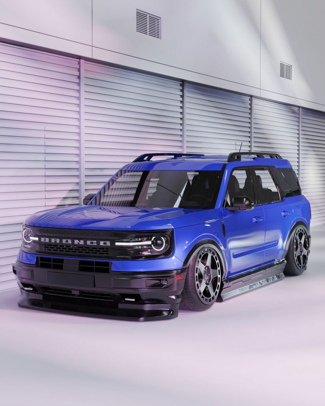 Slammed Ford Bronco Sport on Air Suspension Gains Digital Body Kit