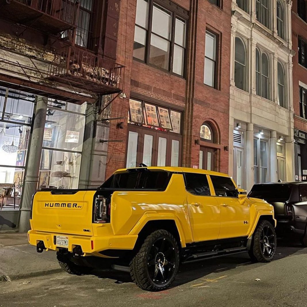 ASAP Rocky's Yellow Hummer EV Truck Spotted in New York on Custom Wheels