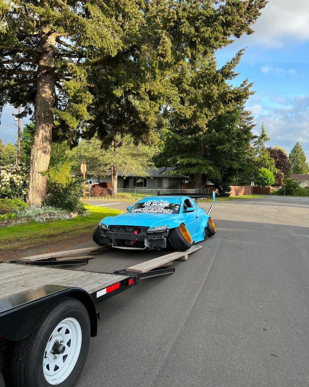 Blue, Camber-Crazy Mazda RX-8 Failing to Climb Onto a Trailer Is ...