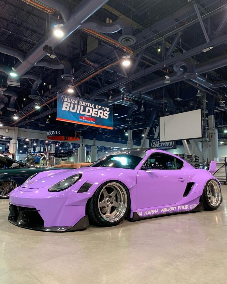 Purple Porsche Cayman With Karma Widebody Is a SEMA 2022 Star With RWB ...
