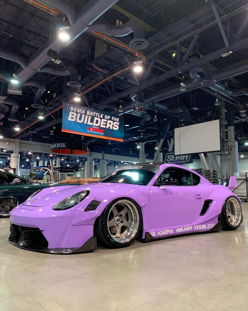 Purple Porsche Cayman With Karma Widebody Is a SEMA 2022 Star With RWB ...