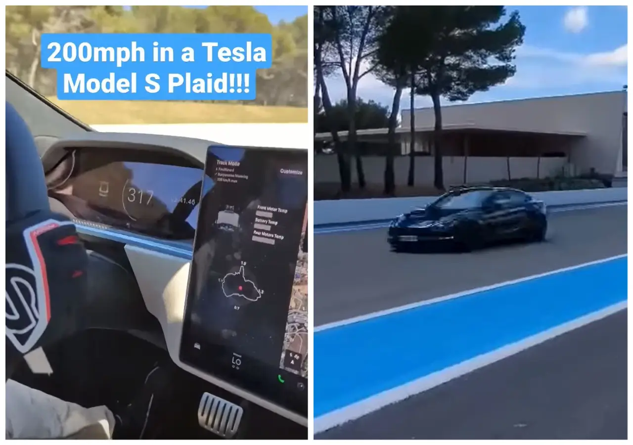 Watch a Tesla Model S Plaid Track Pack Do 200 MPH, Spin on a Circuit